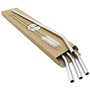 GFDesign Big Drinking Straws Reusable 12 Inches Extra Long 9mm Extra Wide SUS 304 Food-Grade 18/8 Stainless Steel - Set of 4 with 2 Cleaning Brushes - Bent