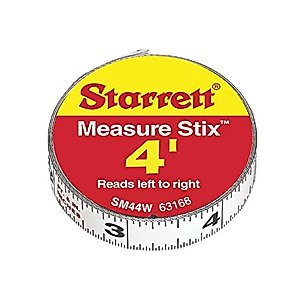 Starrett Tape Measure Stix with Adhesive Backing - Mount to Work Bench, Saw Table, Drafting Table - 1/2" x 4', English Metric, Left-Right Reading - SM44W