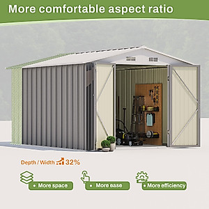 VICTONE Metal Storage Shed for Outdoor, 8' x 12' Steel Yard Shed with Design of Lockable Doors, Utility and Tool Storage for Garden, Backyard, Patio, Outside Use, Grey