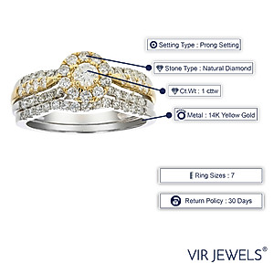 Vir Jewels 1 cttw Diamond Wedding Engagement Ring Set 14K Yellow Gold Bridal Size 7