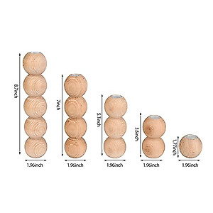 Gurfuy Wood Candle Holders Set of 5 - Rustic Long Wooden Candlestick Holders Bulk un Finished Nature Wood Decorative Candle Stand for Table Wedding Dinning CenterpiecesFestival (Bead Cylinder)