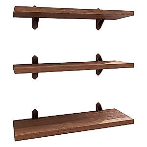 PLAYCON Easy Wall Mounted Floating Shelves Set of 3, for Office/Bedroom/Living Room/Media Room/Kitchen/Bathroom/Laundry Room/Storage, Innovative Textured PVC Finishing Walnut Wood Veneer Looking