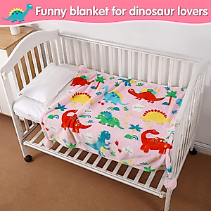 Andywoo Pink Dinosaur Baby Blanket for Girls, Dinosaur Baby Girls Blanket with Vibrant Colors, Cute Dinosaur Toddler Blanket for Girls, Soft and Warm Kids Fleece Blanket - 30x40 Inches