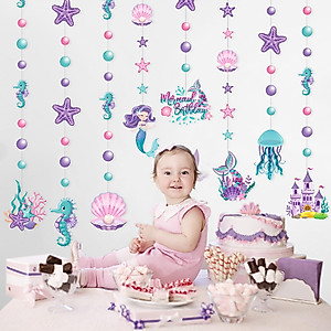 Cindeer 8 Pcs Mermaid Birthday Party Decorations Under The Sea Paper Garland Jellyfish Starfish Hippocampus Ocean Castle Hanging Banner Decor for Girls Mermaid Baby Shower Party Supplies