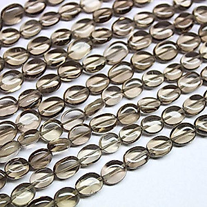 GemAbyss Beads Gemstone 5 Strand Natural Smoky Quartz Smooth Oval Gemstone Loose Spacer Craft Beads 13 Inch Long 8mm 7mm Code-MVG-25911