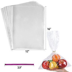 100Pcs Cellophane Bags 12"x16" Clear Plastic Bags for Gifts for Treat Bags Household Bags Party Favors Packaging