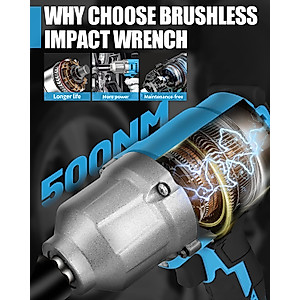VICRING 20V Cordless Impact Wrench 1/2 Inch Impact Gun Brushless High Torque Power Impact Wrench Electric Lug Nuts Impact Driver With 4.0Ah Battery Fast Charger and 4 Sockets