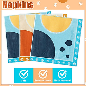 BOpusail 96Pcs Cartoon Blue and Orange Dot Party Tableware Set Disposable Dinnerware Paper Dessert Dinner Plates Napkins Plastic Forks Party Supplies for Kids Birthday Baby Shower Serves 24 Guests