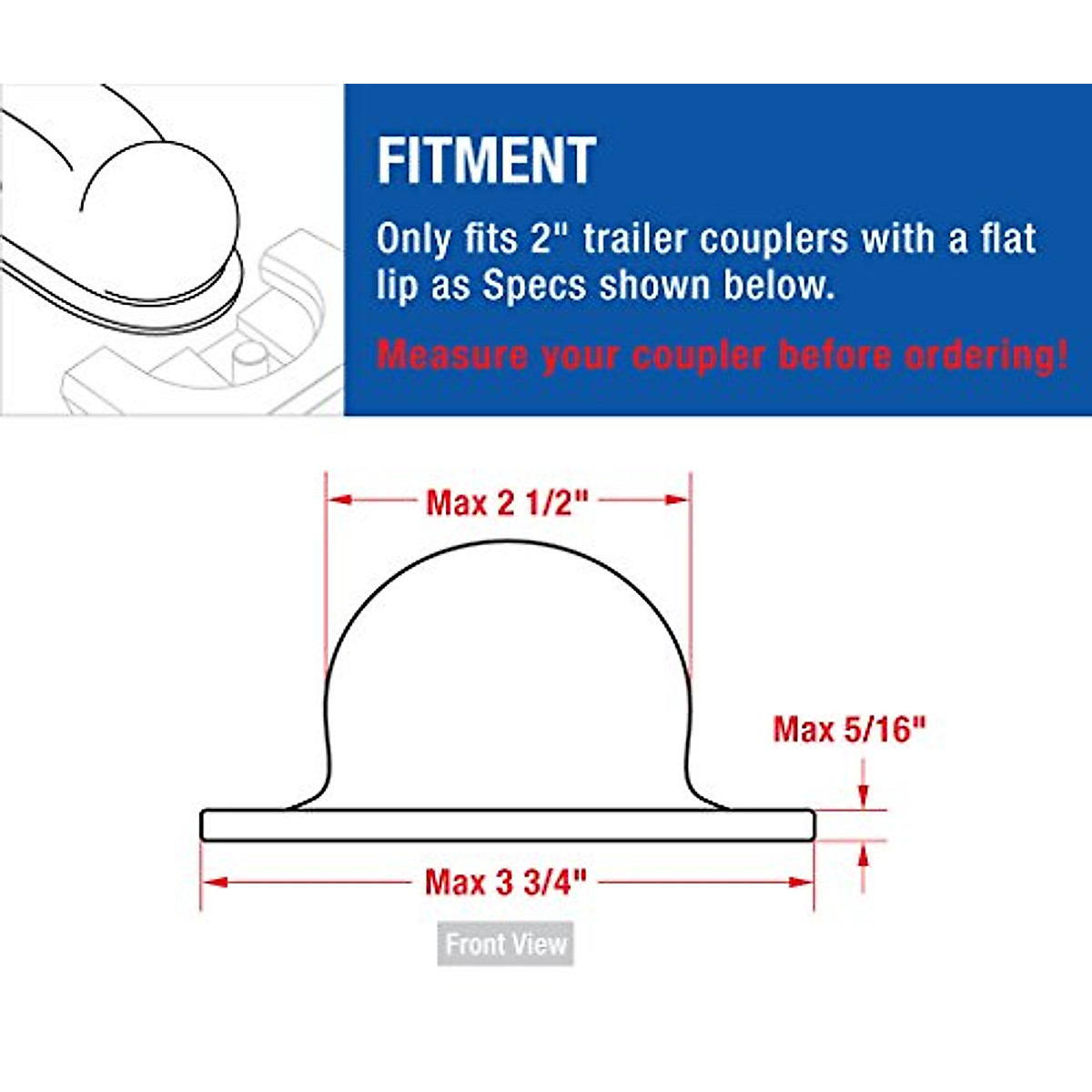 Tyger Auto TG-CL2U006B Coupler Lock for 2" Trailer Coupler (Coupler Lip Width < 3-3/4"; Coupler Height < 5/16"; Coupler Ball < 2-1/2")