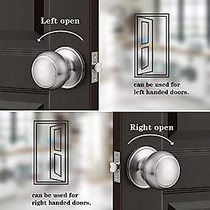 Probrico Brushed Nickel Passage Door Knobs Round Handles for Hall or Closet Knobs Keyless Hardware, 5 Pack