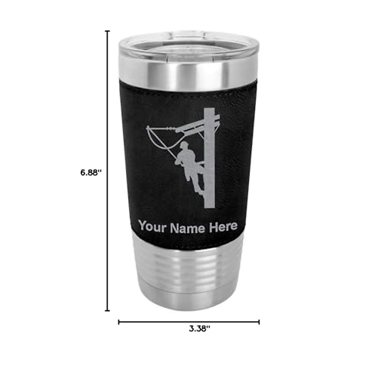 LaserGram 20oz Vacuum Insulated Tumbler Mug, Lineman, Personalized Engraving Included (Faux Leather, Black)