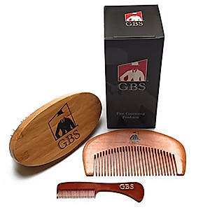 G.B.S Combo Set-3 Piece Kit Oval Wood Brush with Boar Bristles For Beard, Mustache With Bamboo Hard Comb, for Father's Day, Holidays Tortoise Horn Durable Convenient