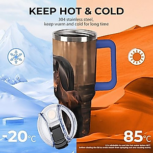 Wild Animal Mare And Foal Horse 40 Oz Car Cup Stainless Steel Travel Mug Leak-Proof Insulated Tumbler with Handle Deep Blue-style
