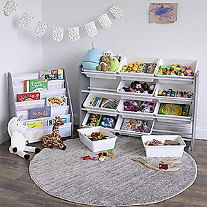 Humble Crew, Grey/White Kids Toy Organizer with 12 Large Storage Bins