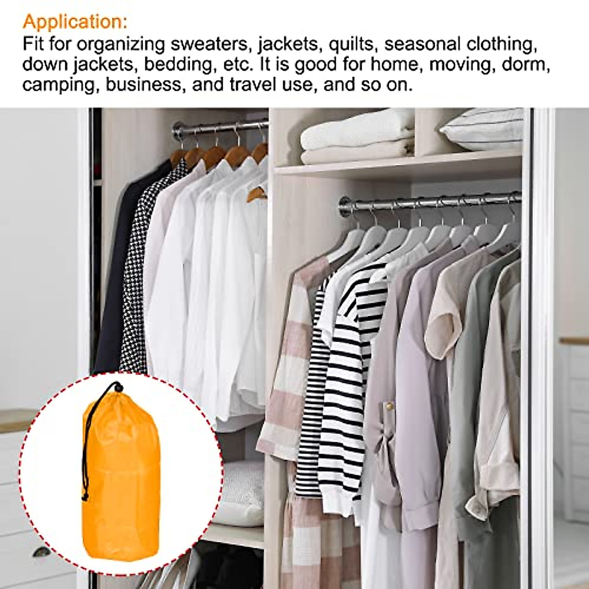 PATIKIL Clothes Storage Drawstring Bag, 2 Pack Ultra Large Clothes Blankets Organizer Bag with Strap for Camping Travel, Yellow