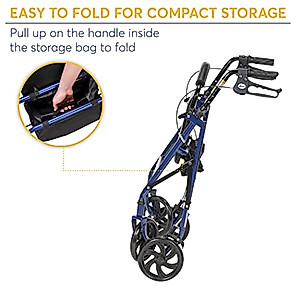 Drive Medical 10257BL-1 4-Wheel Rollator Walker With Seat & Removable Back Support, Blue