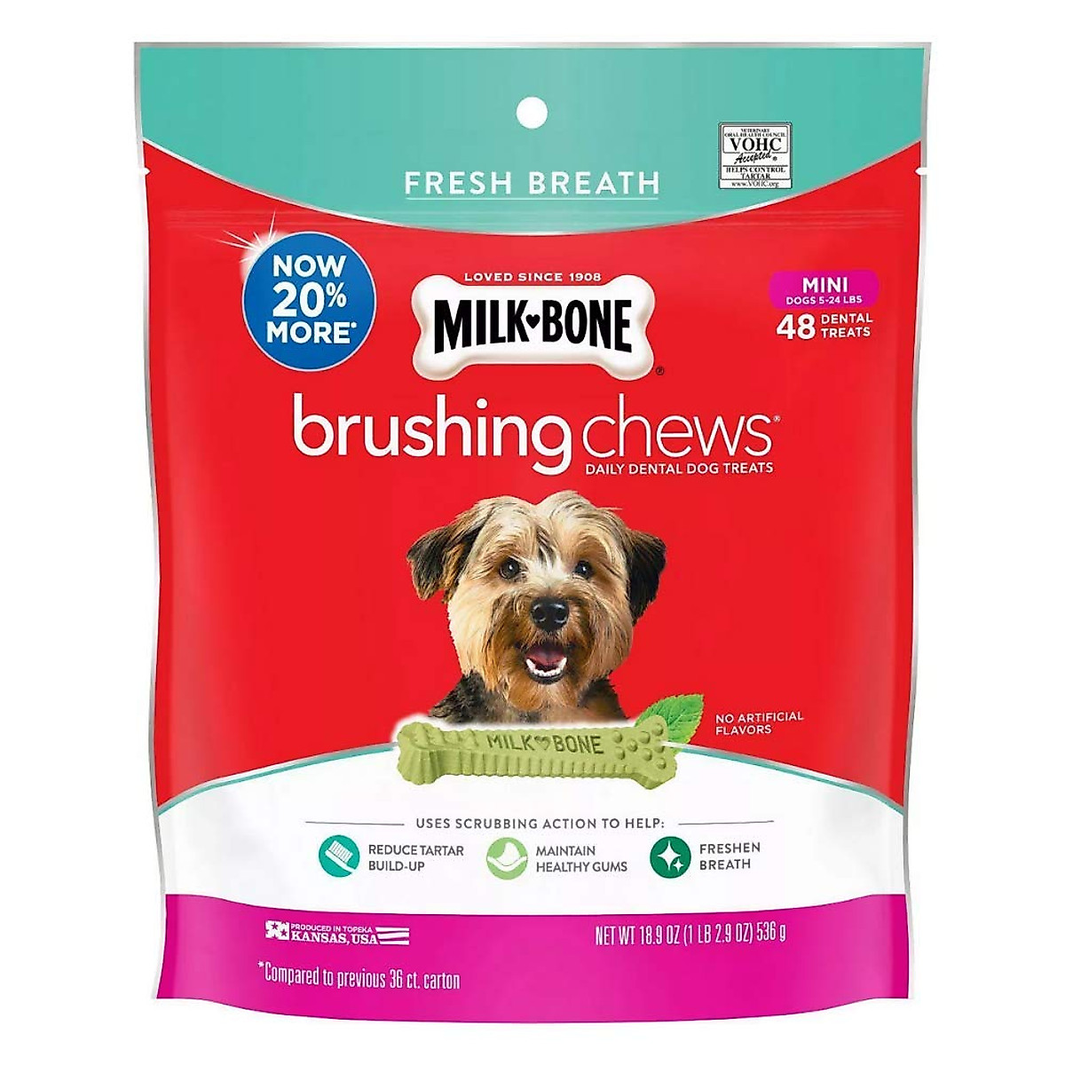 48 Mini Milk-Bone Fresh Breath Brushing Chews Daily Dental Dog Treats and Dogs Life Nation Waste Bag Bundle