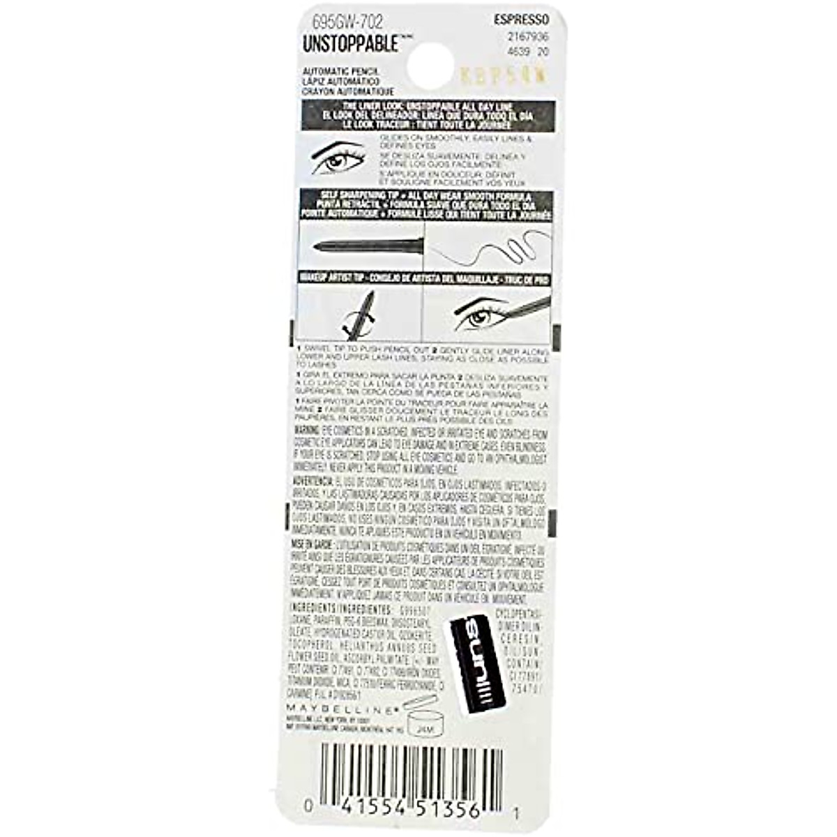 Maybelline Unstoppable Unstoppable Smudge-Proof Eyeliner, Waterproof, Espresso [702], 0.01 oz (Pack of 2)