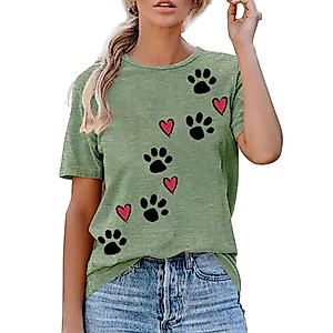 ETATNG Summer Love Heart Dog Paw Love Heart Print T-Shirt for Women Short Sleeve Dog Mom Graphic Tees Tops Mother's Day Shirts Green XXL