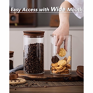 BOILMERIT 37 oz Coffee Canister with Scoop and Wooden Lids, Airtight Coffee Storage Container Sets of 2 for Ground Coffee, Glass Coffee Jars for Coffee Beans, Coffee Bar Organizer, Kitchen Countertop