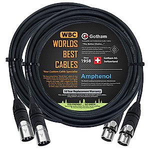 2 Units - 25 Foot - Gotham GAC-4/1 (Black) - Star Quad, Dual Shielded Balanced Male to Female Microphone Cables with Amphenol AX3M & AX3F Silver XLR Connectors - Custom Made by WORLDS BEST CABLES