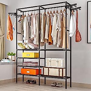 TUOKING Garment Rack, Metal Clothing Racks for Hanging Clothes, Heavy Duty Wire Bedroom Clothing Rack, Freestanding Portable Wardrobe Closet Rack with 4 Hanging Rods, 70" H*34L*17.5W, Black