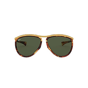 Ray-Ban RB2219 Olympian Aviator Sunglasses, Striped Havana/G-15 Green, 59 mm