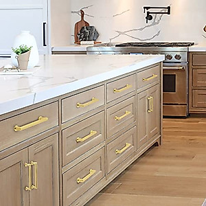 goldenwarm 5 Pack Brushed Gold Cabinet Handles 3-3/4 inch Drawer Pulls Hardware Pull for Kitchen Bathroom Cupboard Dresser