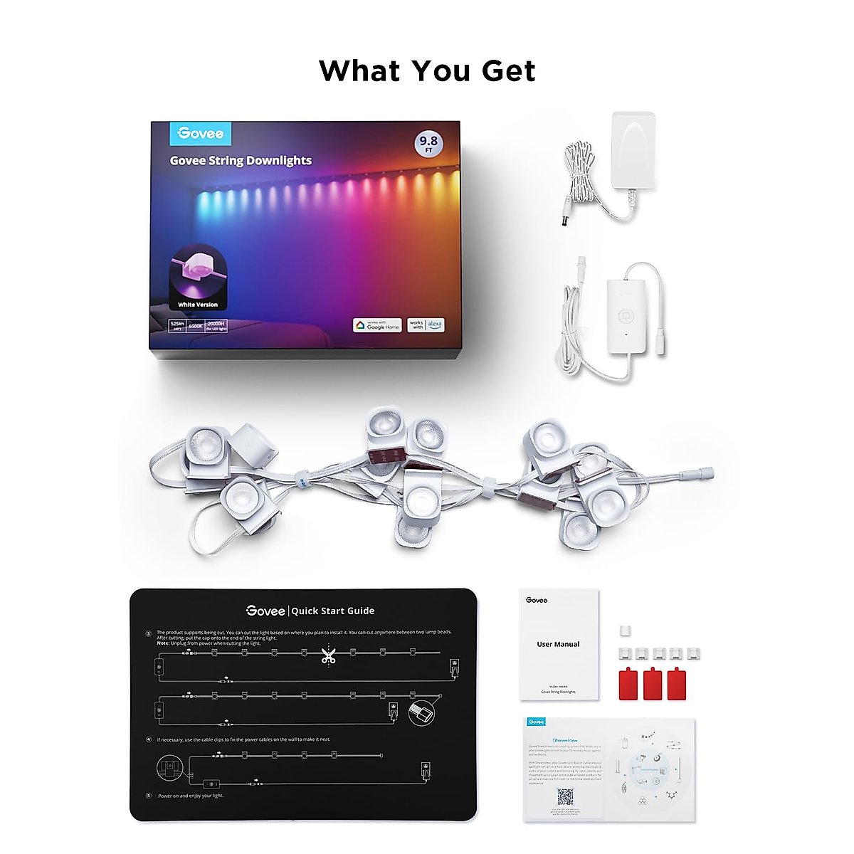 Govee RGBIC String Downlights, Smart LED String Lights Works with Alexa, Color Changing Indoor Wall Light Fixture for Party, New Year & Daily, Music Sync, 9.8ft with 15 LEDs, White
