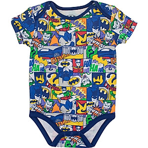 WARNER BROS DC Comics Justice League Batman Joker Riddler Newborn Baby Boys 5 Pack Short Sleeve Bodysuits Superheroes 3-6 Months