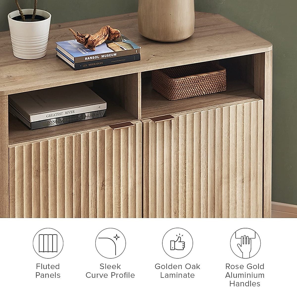 mopio Brooklyn Corner Storage Cabinet, Mid Century Modern Buffet, Entertainment Center, Storage Cabinet with Doors and Shelves, Media Cabinet for 55 inch TV Stand, for Living Room