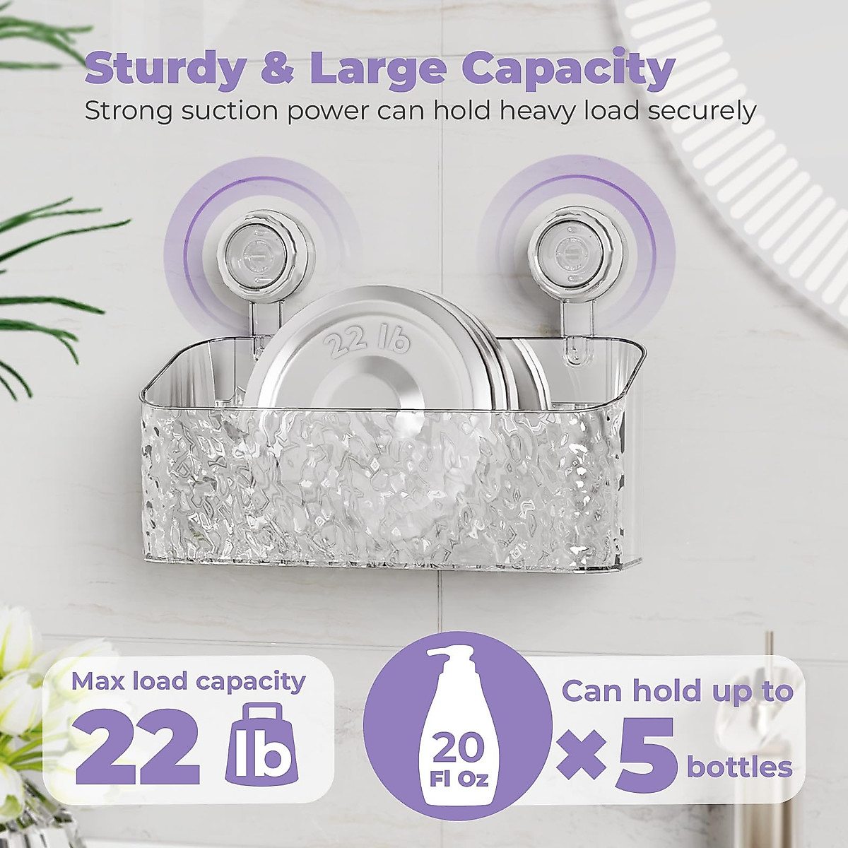 KATIKADDY Shower Caddy Suction Cup, 3 Piece Set Shower Organizer with Soap Dish, No Drilling Shower Shelf for Inside Shower Reusable for Bathroom Kitchen Living Room, Clear