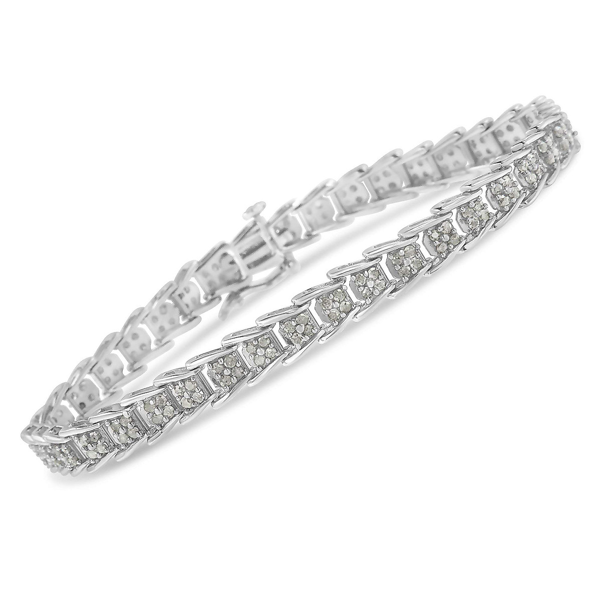 Original Classics .925 Sterling Silver 2.0 Cttw Diamond Fan-Shaped Fancy Chevron Link Tennis Bracelet (I-J Color, I3 Clarity) - 7"