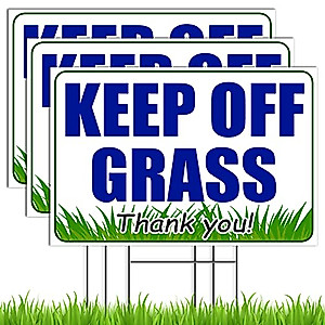3 PC Keep Off Grass Sign with Stake - 8 x 12 Double Sided Coroplast Do Not Walk on Grass Sign - Keep Dogs Off Lawn - Stay Off Grass Signs for Yard 1