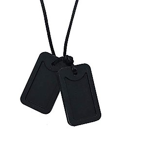 Sensory Chew Necklace for Kids or Adults, Silicone Dog Tag Pendant Chewy for Autism ADHD SPD PICA and Oral Motor Chewing Needs, Fidget Chewable Necklaces (Black)