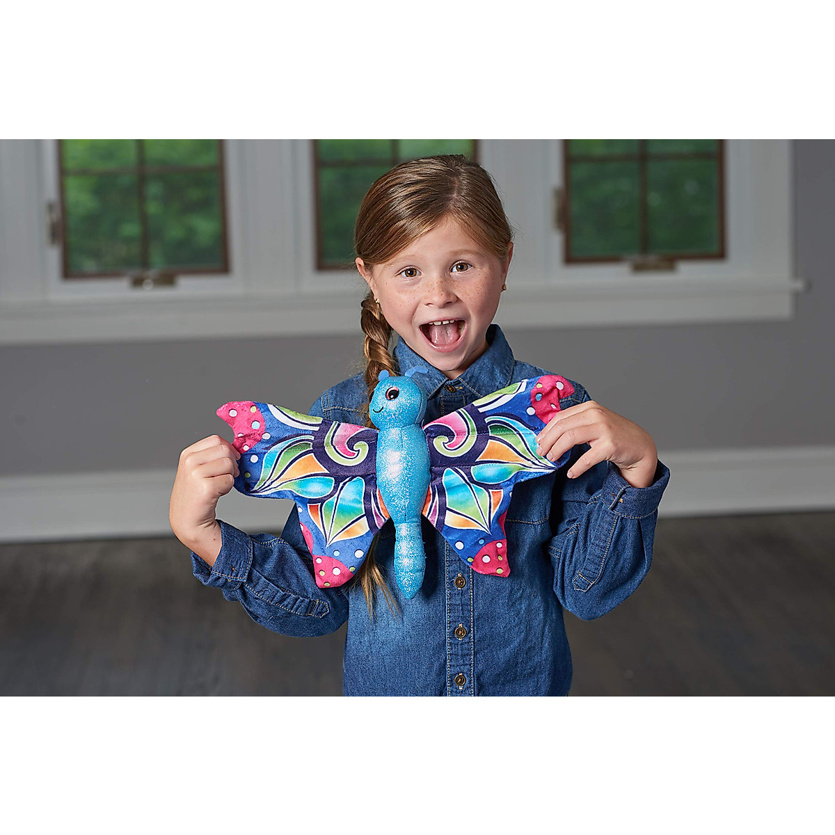 Wild Republic Huggers Butterfly Blue Plush Toy, Slap Bracelet, Stuffed Animal, Kids Toys, 8"