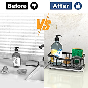 Maifan Kitchen Sink Caddy Sink Organizer, Sponge Caddy Holder for Kitchen Sink, Stainless Steel Rustproof Dish Kitchen Caddy Brush Holder with Drain Tray for Kitchen Countertop Storage Gadgets