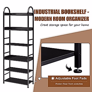 Yone jx je 70.8 Inch Tall Bookshelf, 6-Tier Shelves with Round Top Frame, Narrow Ladder Shelf, MDF Boards, Adjustable Foot Pads, Black
