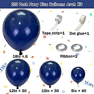 KALOR Navy Blue Balloons Garland Arch Kit 110Pcs - Different Sizes 18/12/10/5 Inch Party Balloons for Birthday Baby Shower Wedding Graduation Party Decorations