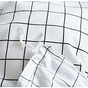 Fire Kirin Queen Duvet Cover Set with Zipper Closure 3Pcs (1 Duvet Cover + 2 Pillowcases) Modern Mini Black and White Grid Checkered Pattern Bedding Cover Set