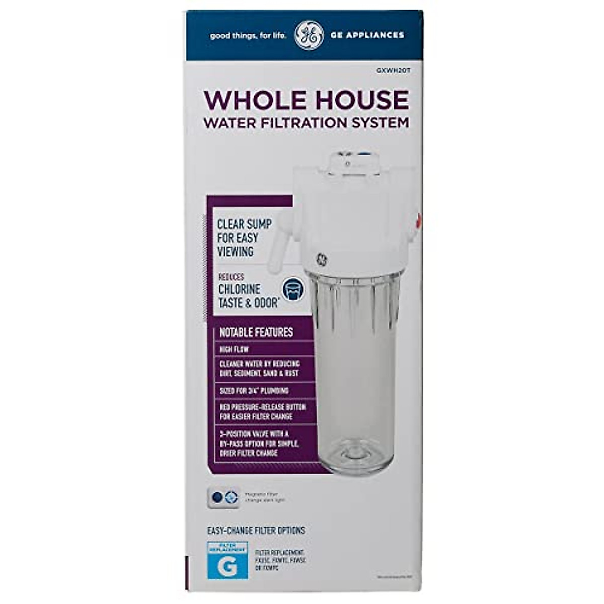 GE GXWH20T Whole House Water Filtration System | Reduce Sediment, Rust & More | Install Kit & Accessories Included | Filter Not Included | Replace Filter (FXWTC, FXUSC, FXWPC, FXWSC) Every 3 Months