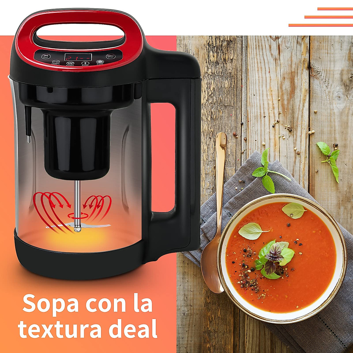 Potlimepan Soup Maker 1.6 L, 6 in 1 Multi-Funcation Soup and Smoothie Maker with Smart Control Panel, Stainless Steel Hot Soup Maker Electric, Makes 2-5 Servings Smart Living for Home Use Red