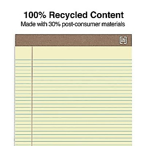 Staples 100% Recycled 8-1/2" x 11 3/4", Canary, Perforated Notepads, Narrow Ruled, 12/Pack