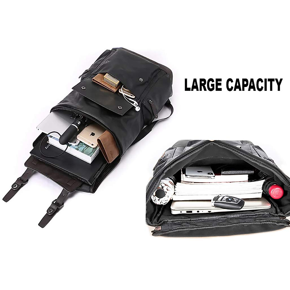 Men's PU Leather Laptop Backpack,Vintage Travel Rucksack for School,College,Bookbag,Large Casual Daypacks for Women YZ11