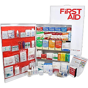 OSHA & ANSI 5 Shelf Industrial First Aid Cabinet with Pocket Liner, 200 Person, 1890 Pieces, 2015 Class A+, Types I & II, Made in USA by Urgent First Aid™ with extra content & NEW ANSI First Aid Guide