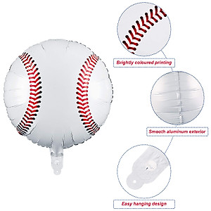 6 Pack 18 Inches Baseball Balloons Baseball Party Decorations Foil Balloons for Baseball Themed Party Supplies Summer Birthday Sports Party Favors Baby Shower Decoration
