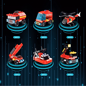 DESOOA Mini Building Blocks Fire Truck Sets, 12 Boxes STEM Mini Building Toys with Construction Trucks Fire Trucks Police Cars Plane for Boys Girls Birthday