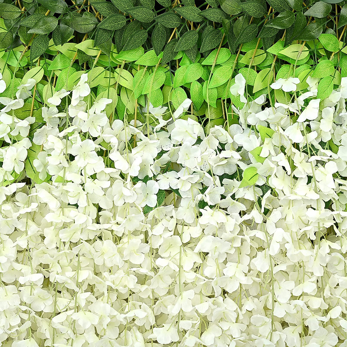 24 PCS Wisteria Artificial Flower 3.6 Feet Vine Ratta Hanging Garlands Silk Flowers String with 2 Pack Artificial Flowers Garland for Home Party Wedding Garden Outdoor Ceremony Greenery Wall White