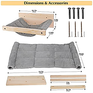 Topmart Cat Hammock Wall Mounted, Cat Wall Furniture for Sleeping, Playing, Climbing, Cat Wall Shelves& Cat Perch for Indoor Cats, Up to 35lbs, Gray