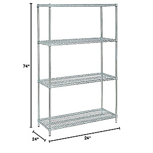 Economy Wire Shelving Starter Unit, 4 Tier, Zinc Chromate, 24"W, x 48"L, x 74"H